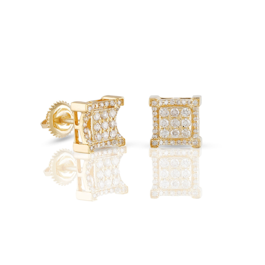 0.44ct round diamond yellow gold square stud earrings