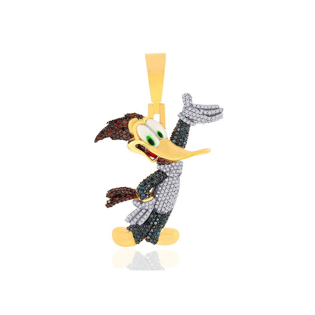 Yellow gold daffy duck cartoon diamond pendant