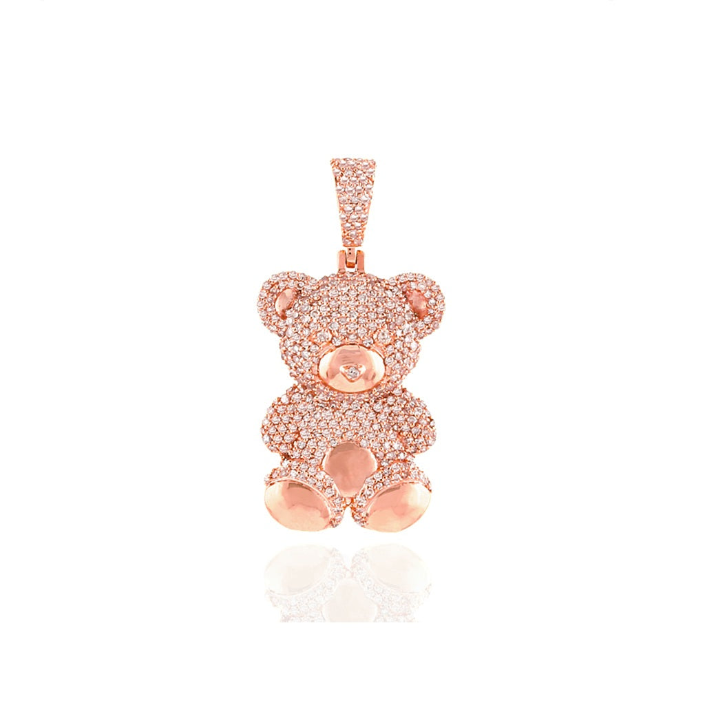 14k yellow gold diamond teddy bear pendant