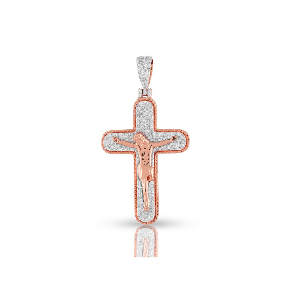 Yellow gold jesus crucifix cross pendant with diamond