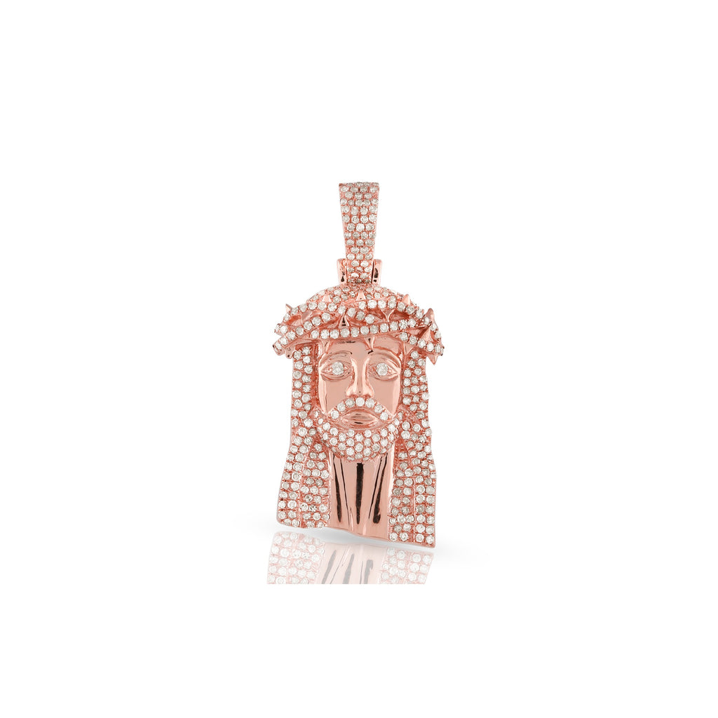 Rose gold round diamond jesus head pendant
